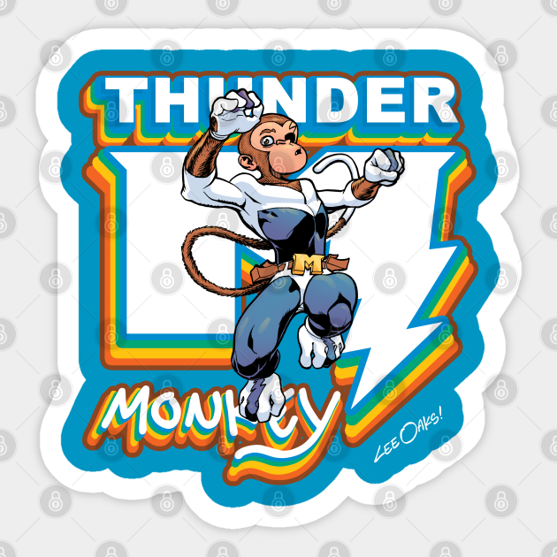 Young Thunder Monkey with Retro Logo - Monkey - Sticker | TeePublic